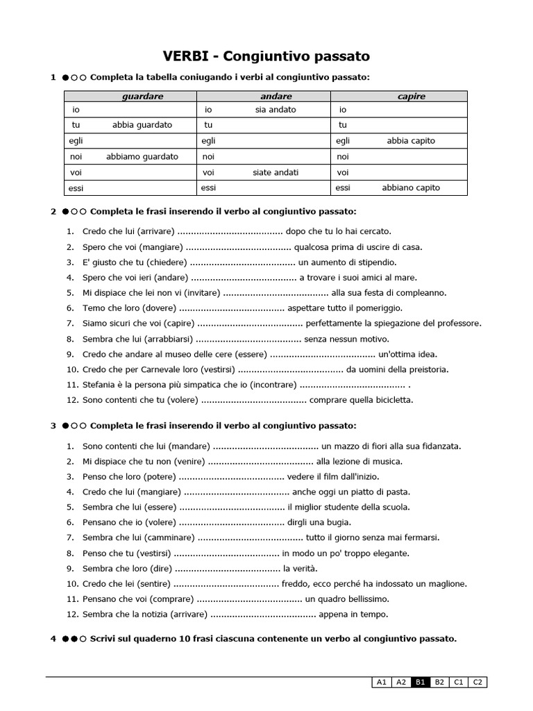 Congiuntivo Passato Esercizi 1 | PDF
