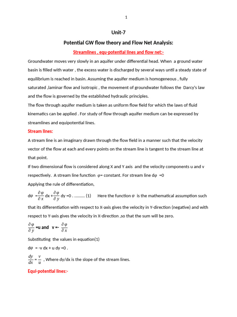 GW Engineering, Unit-7 Potential GW Flow Theory | PDF | Aquifer | Fluid ...