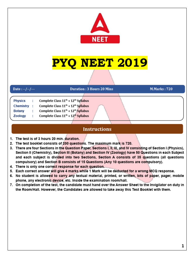Previous Year Questions NEET 2019 | PDF | Rainbow | Electromagnetism