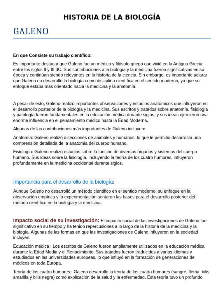 Galeno y Hooke: Pioneros de la Biología | PDF | Evolución | Alfred ...