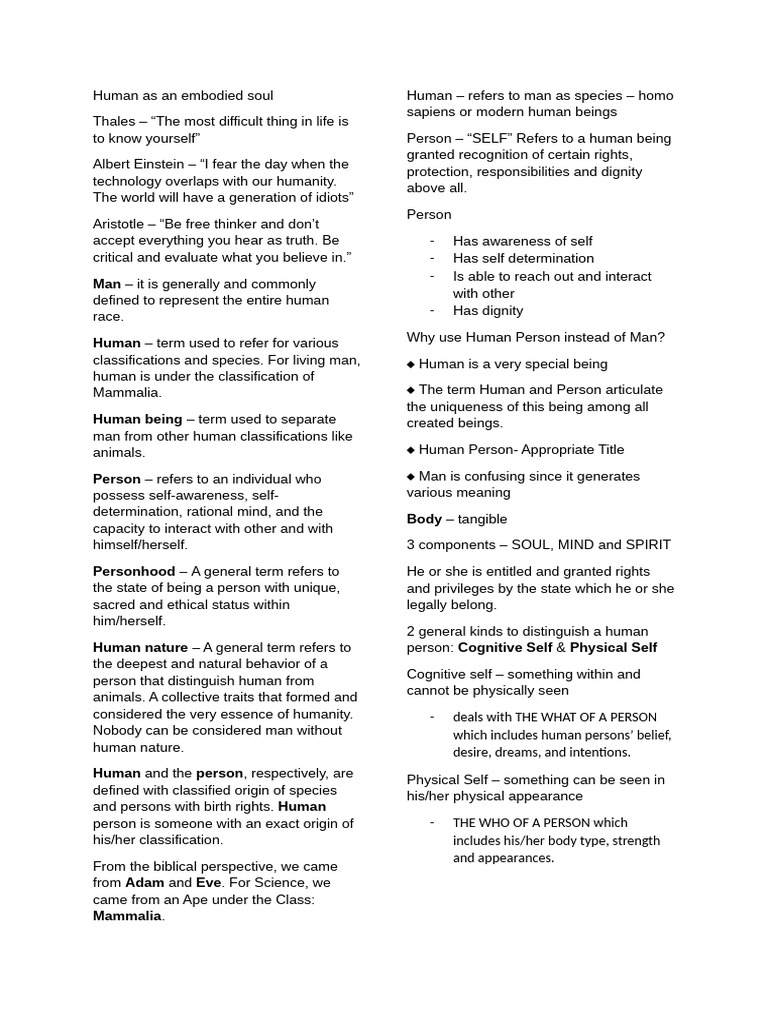 Human As An Embodied Soul | PDF | Self | Metaphysics