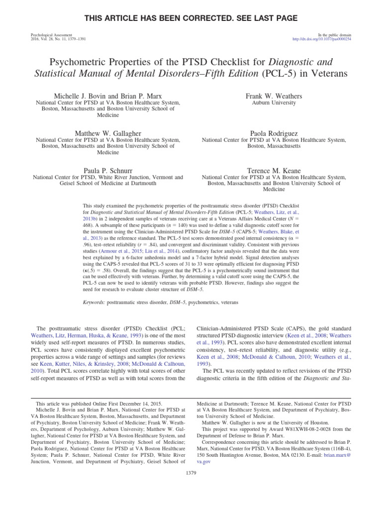 Psychometric Properties of the PTSD Checklist forDiagnostic ...