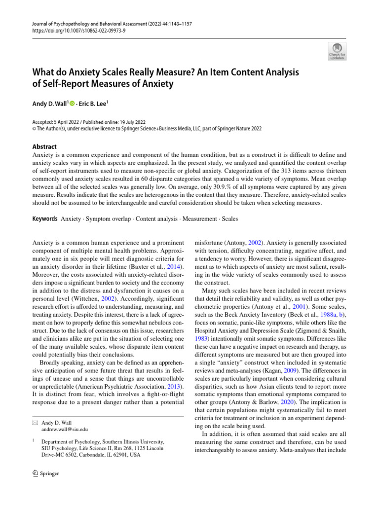 What Do Anxiety Scales Really Measure An Item Content Analysis of Self ...