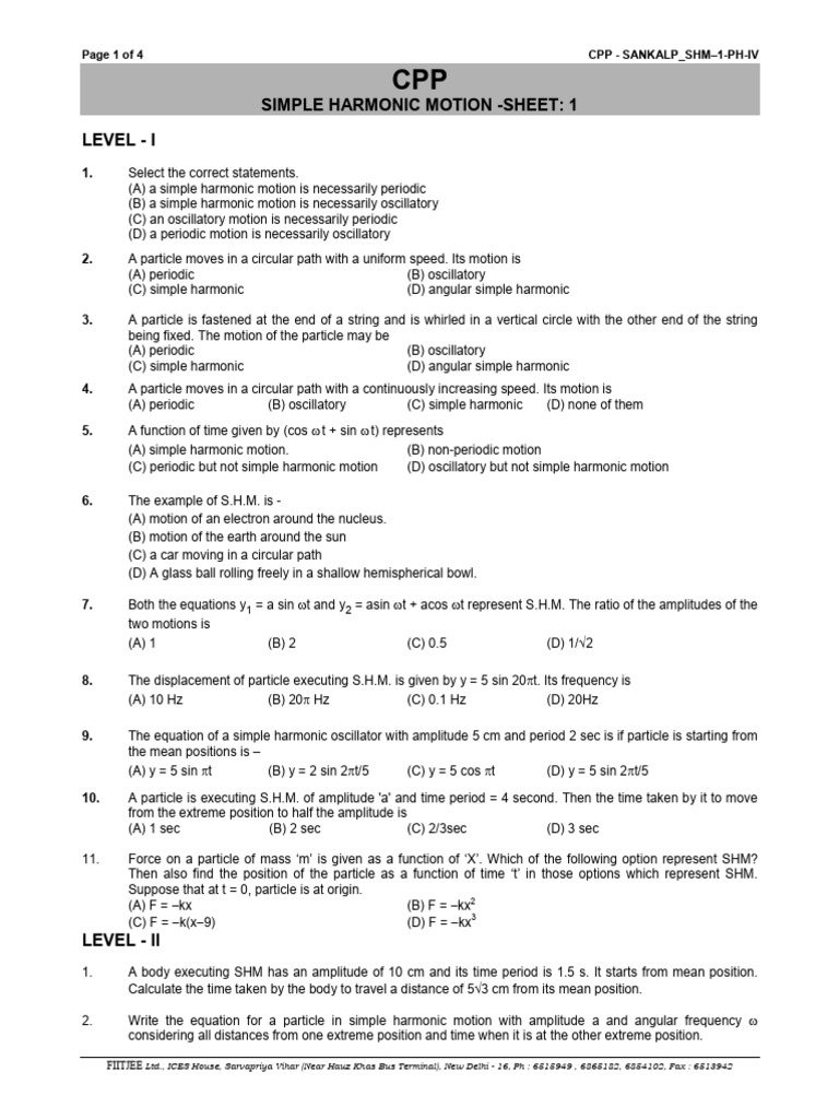 Simple Harmonic Motion Practice Sheet | PDF | Mechanics | Physics