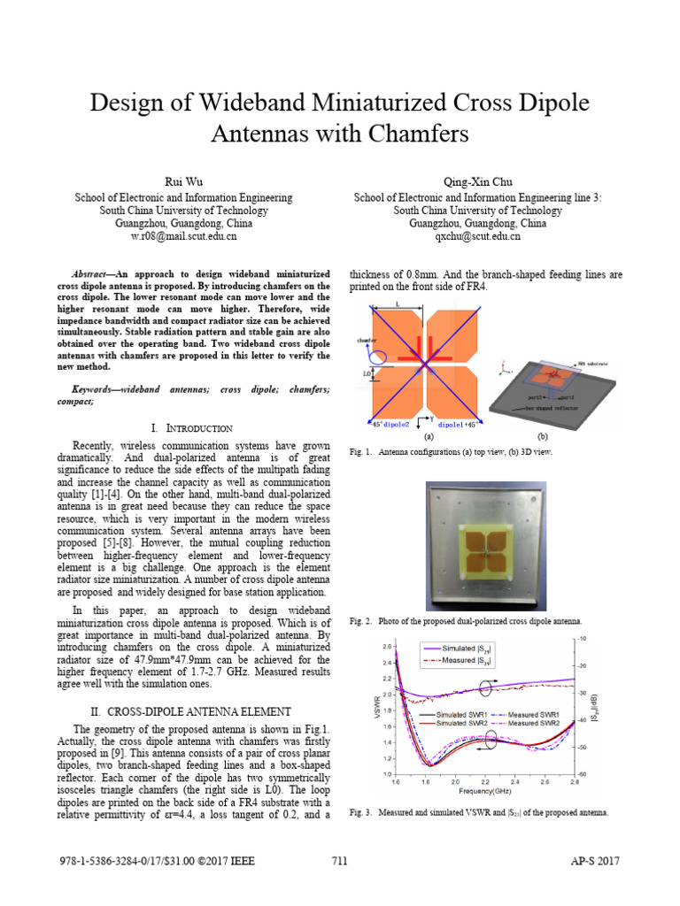 Design of Wideband Miniaturized Cross Dipole Antennas With Chamfers ...