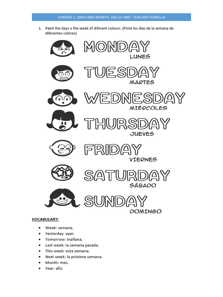 Días y Meses: Actividades para Juniors | PDF