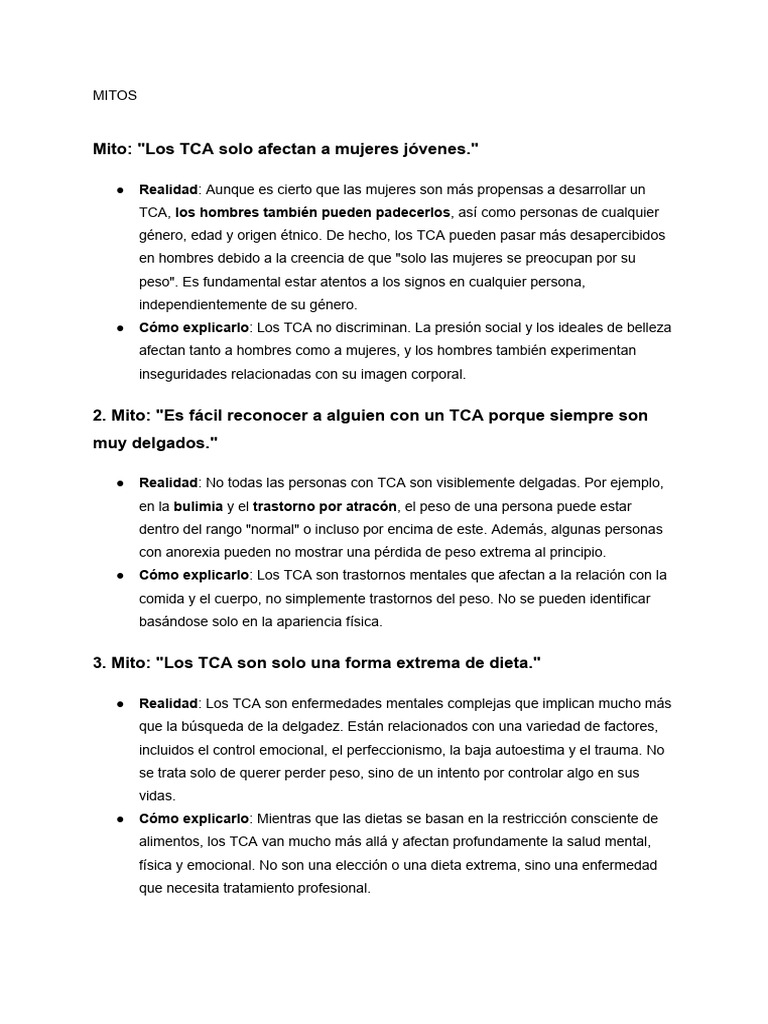 Mitos Comunes sobre los TCA Desmentidos | PDF | Sicología | Trastorno ...