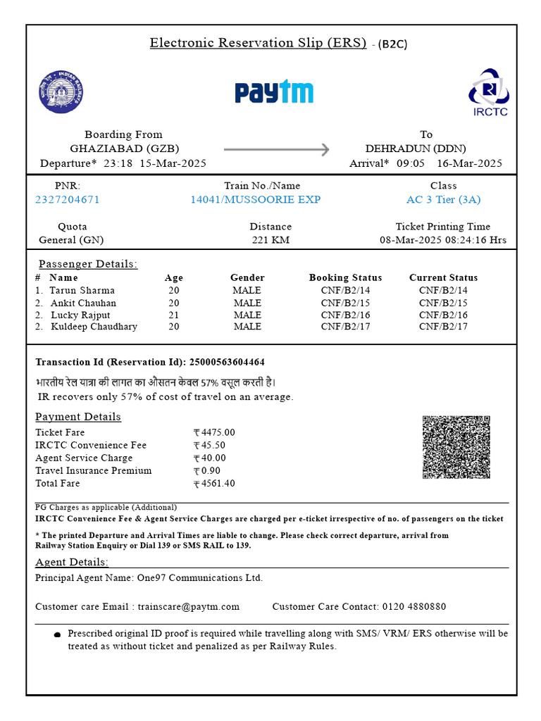 Booking Confirmation On Irctc - Train 14041,08 Mar 2025 | PDF ...
