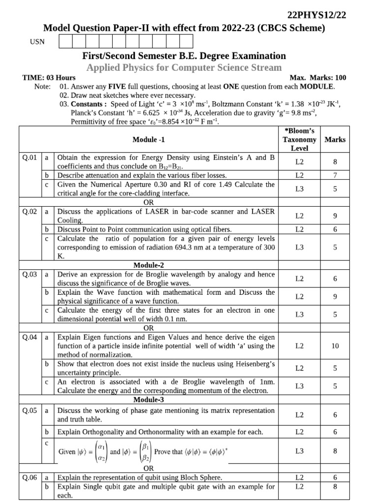 Physics Modal Papers | PDF