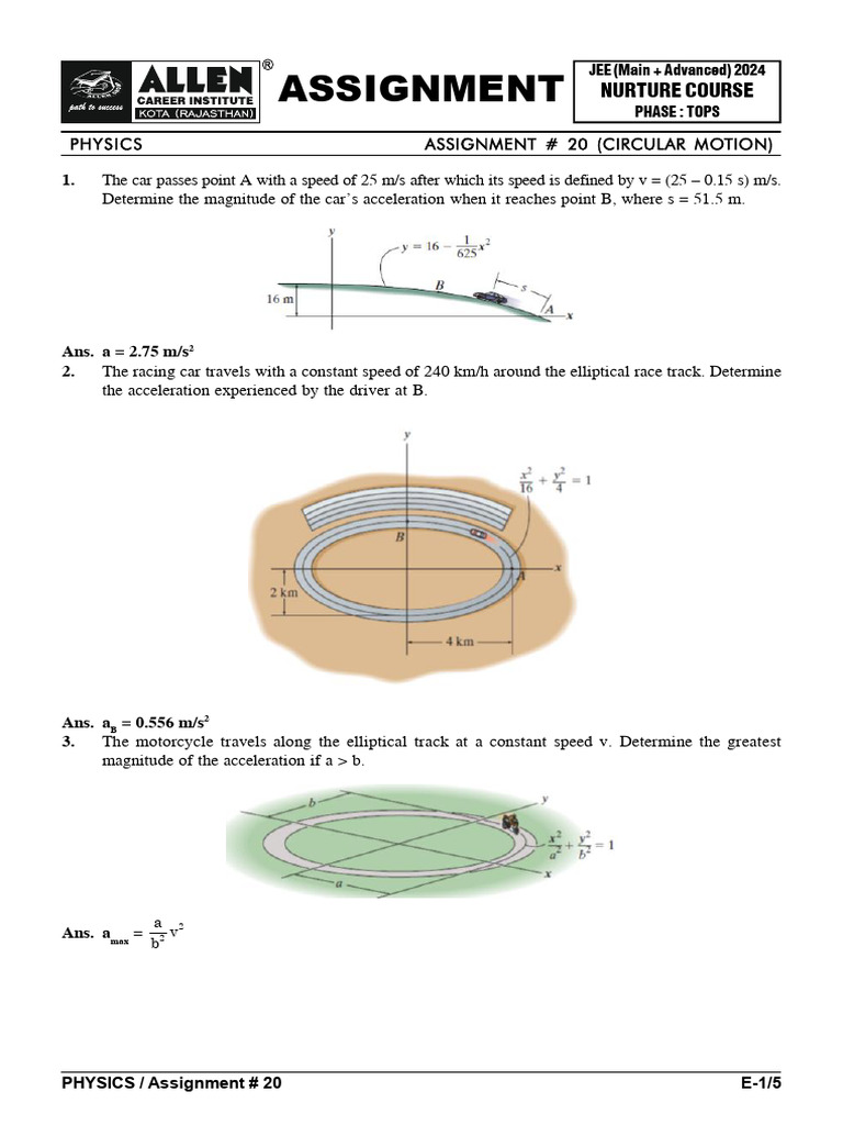 20 - Assignment - With Solutions | PDF | Acceleration | Velocity