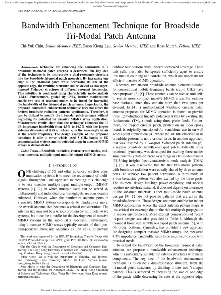 Bandwidth Enhancement for Tri-Modal Antenna | PDF | Antenna (Radio) | Mimo