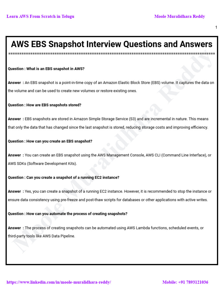 AWS EBS Snapshot Interview Questions and Answers - Telugu DevOps Guru - Muralidhara Reddy Moole ...