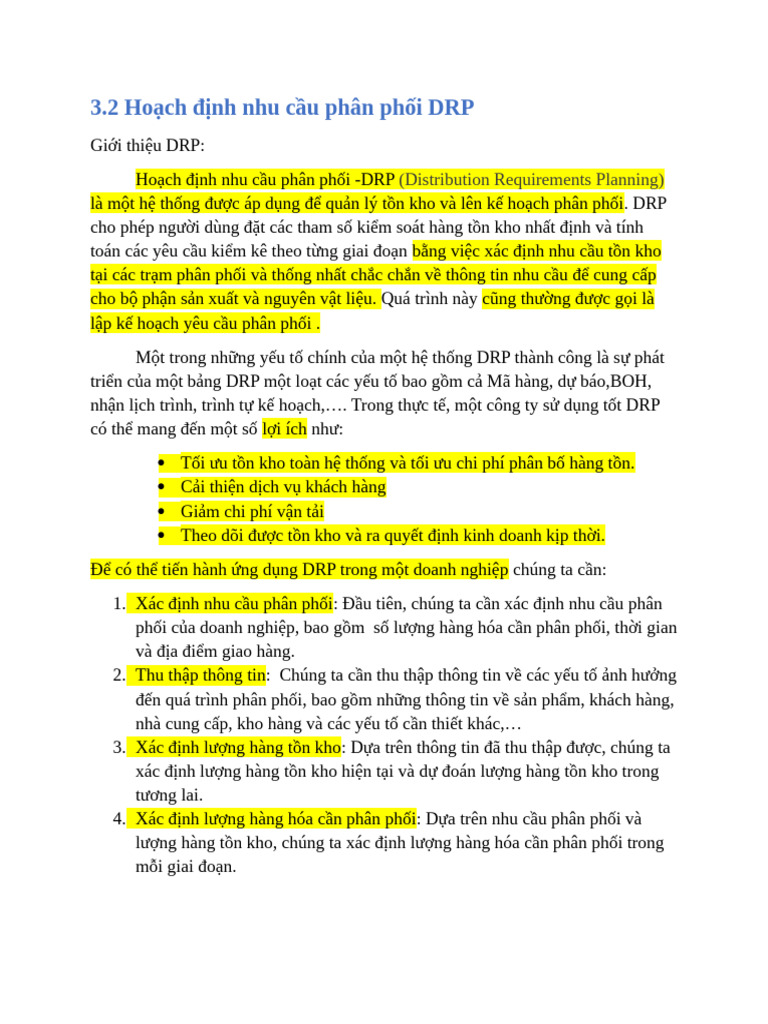 3.2 Hoạch định nhu cầu phân phối DRP | PDF