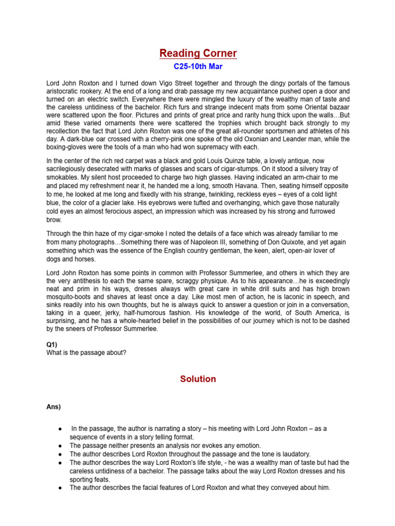Reading Corner-C25-10th Mar | PDF