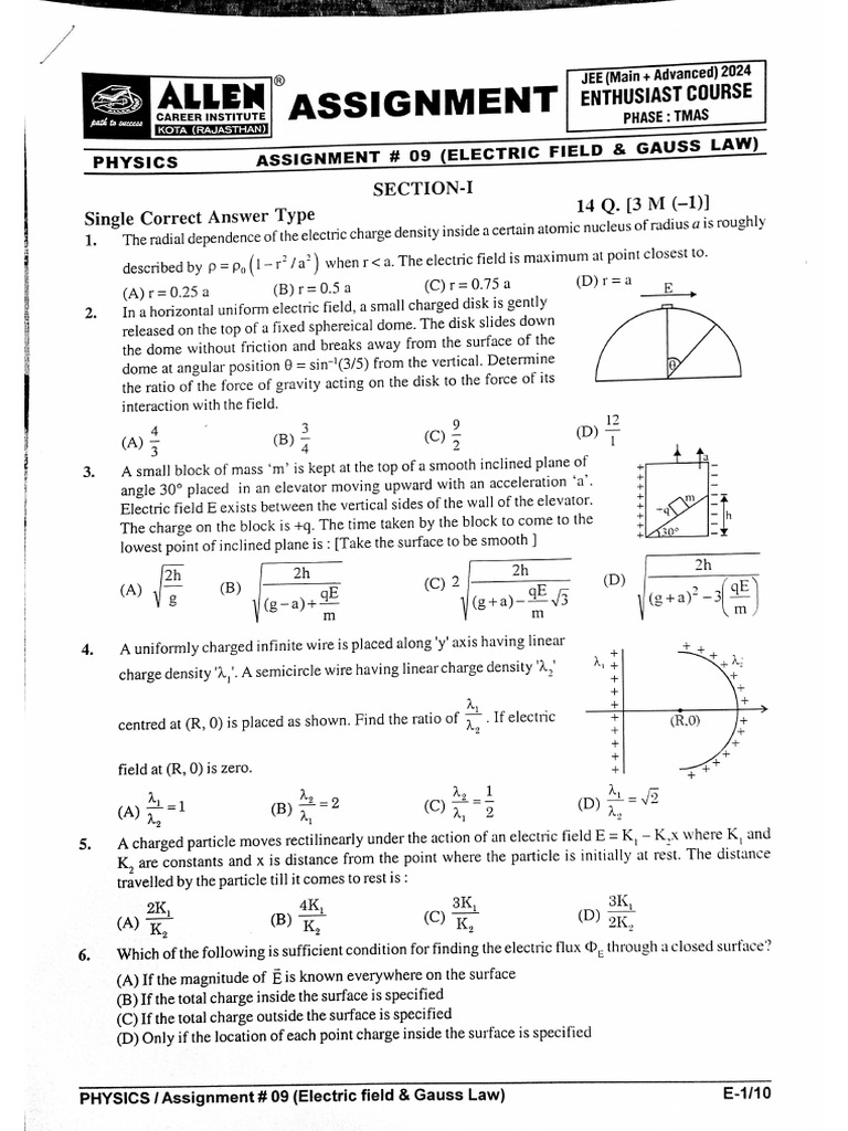 09 # Assignment Electric Field, Gauss Law (TMAS) | PDF