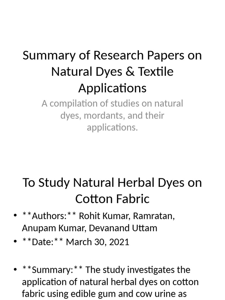 Natural Dyes in Textile Research Summary | PDF