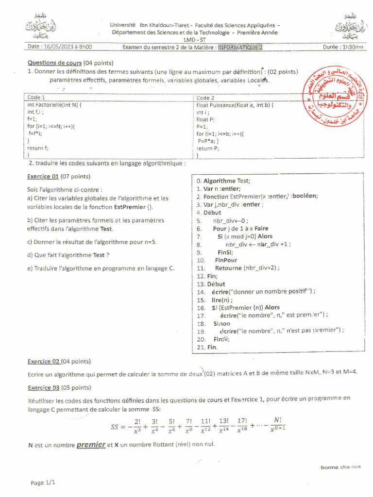 Examen2 Informatique 2 2023 | PDF