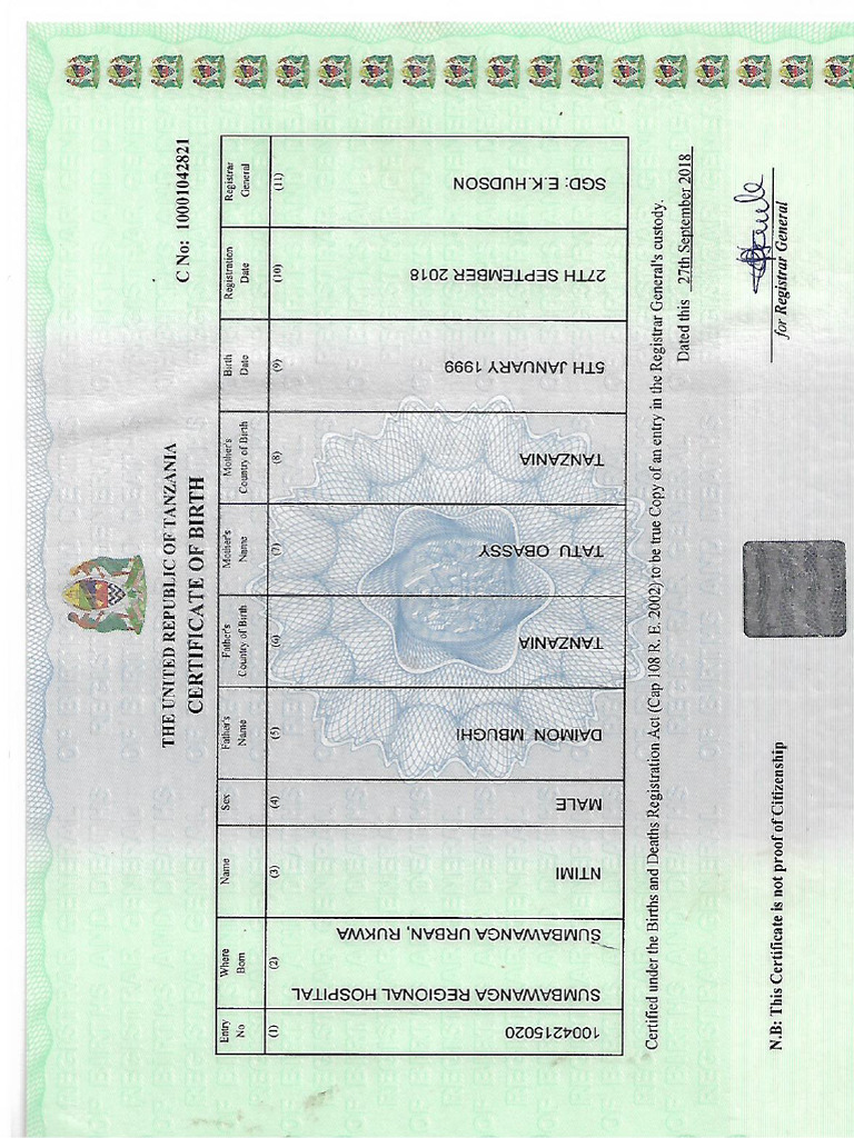 Cheti Cha Kuzaliwa | PDF