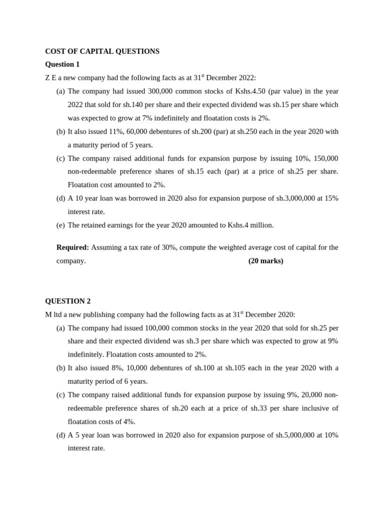 COST OF CAPITAL QUESTIONS | PDF