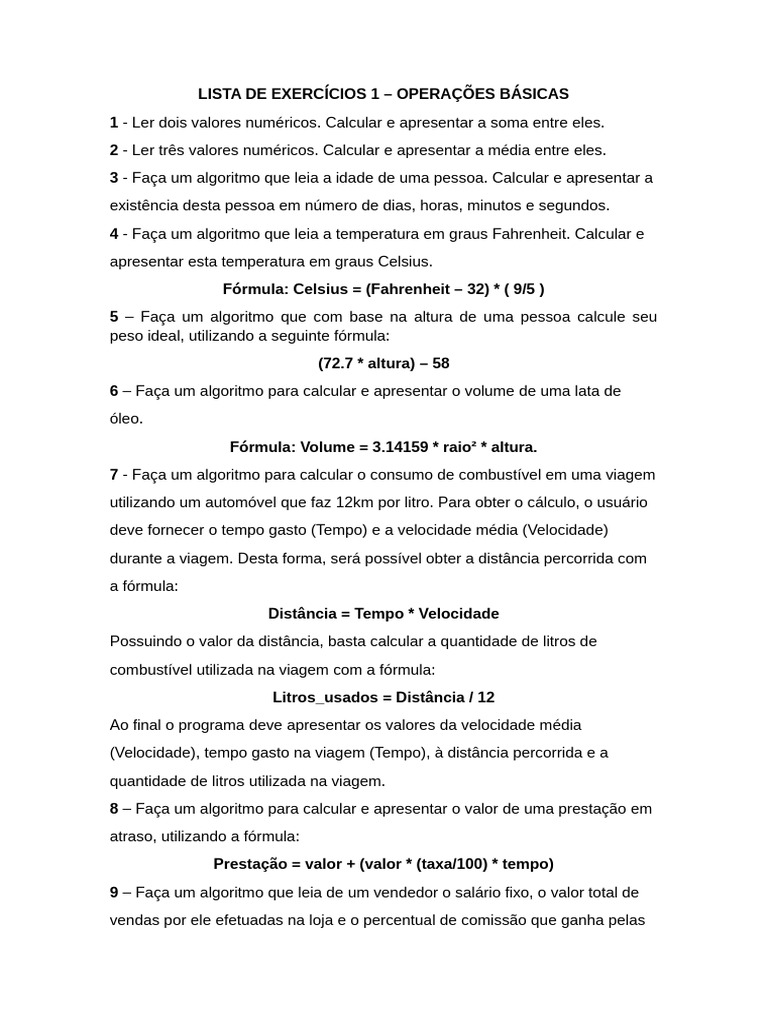 Lista de Exercícios 1 | PDF