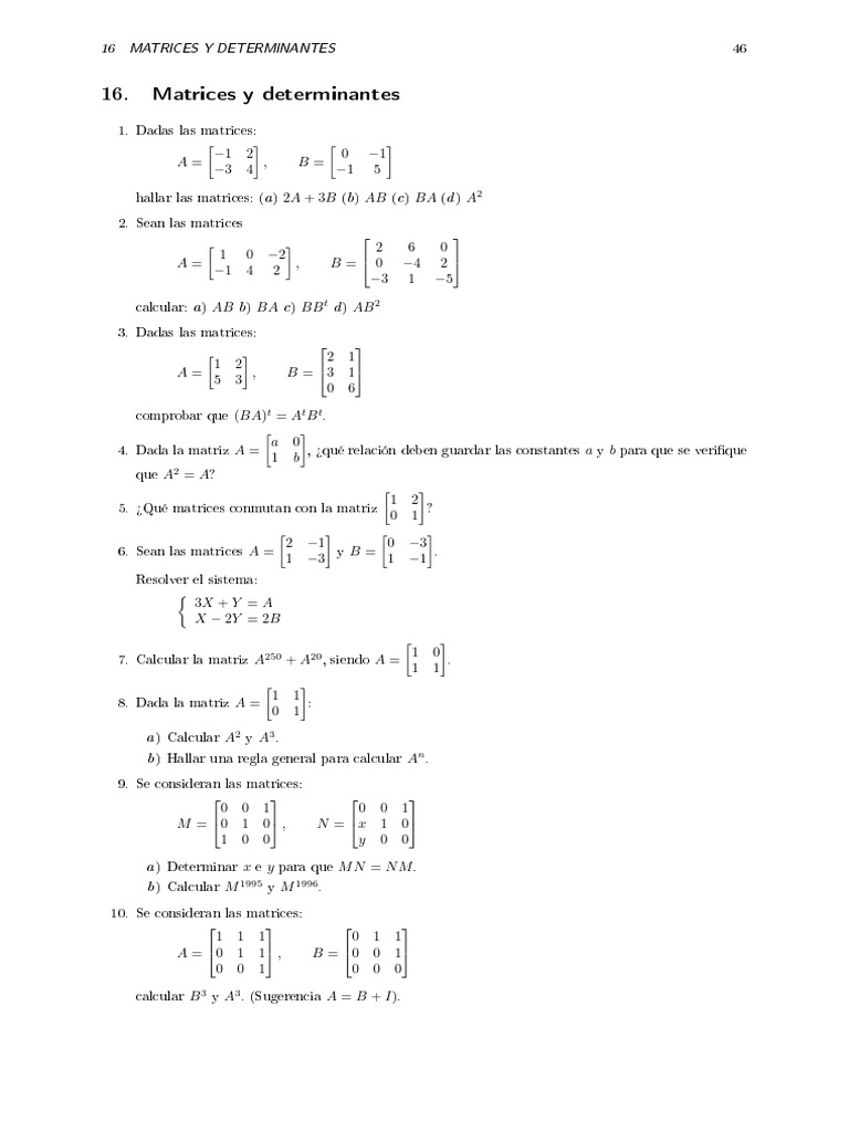 2. Ejercicios de Matrices y Sistemas-1 | PDF | Matriz (Matemáticas) | Determinante