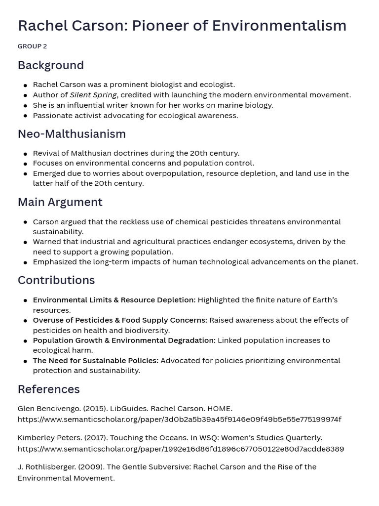 Rachel Carson Pioneer of Environmentalism | PDF
