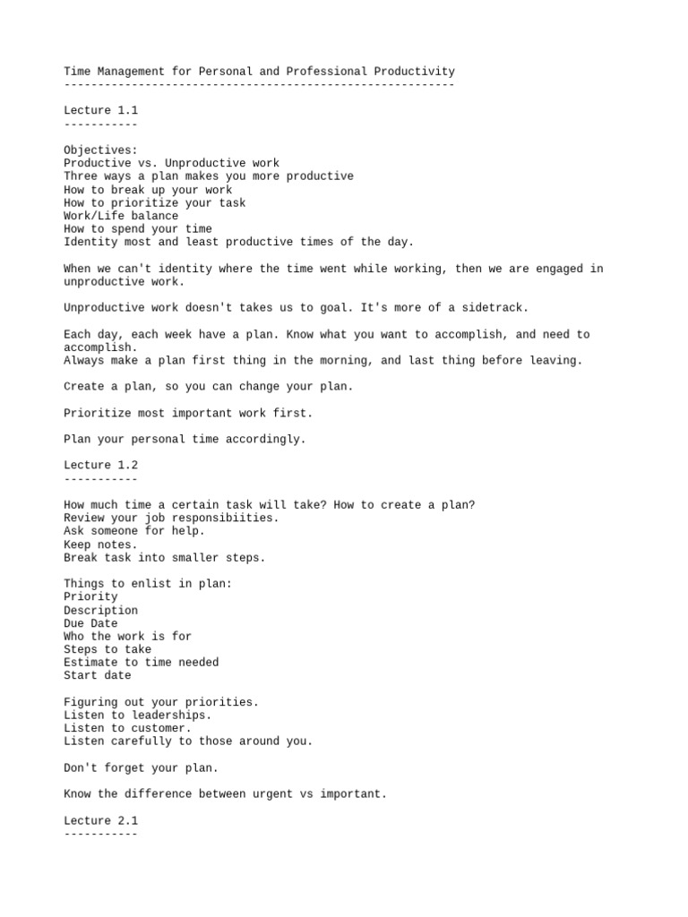 Mastering Time Management For Productivity Pdf Time Management