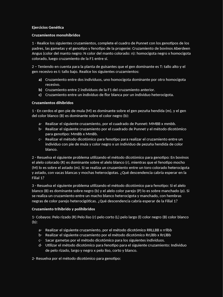 Ejercicios de Genética: Cruzamientos y Análisis | PDF | Dominancia ...