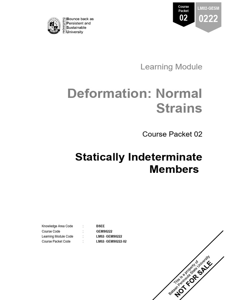 MODULE LM2.2 Statically Indeterminate Members | PDF | Elasticity (Physics) | Deformation ...