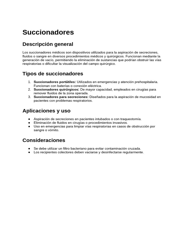 Tipos y usos de succionadores médicos | PDF