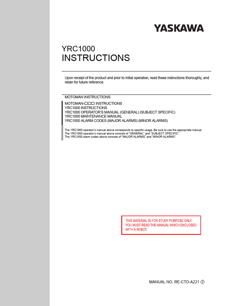 Yrc1000 Instruction Manual (Re-Cto-A221.7) | PDF | Input/Output | Computing