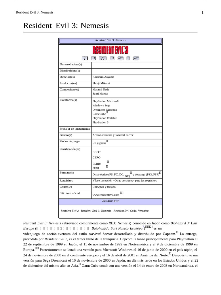Resident Evil 3 Nemesis | PDF