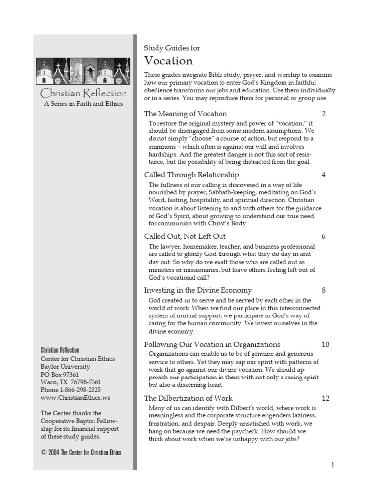 Vocation Study Guides | PDF | Grace In Christianity | Jesus