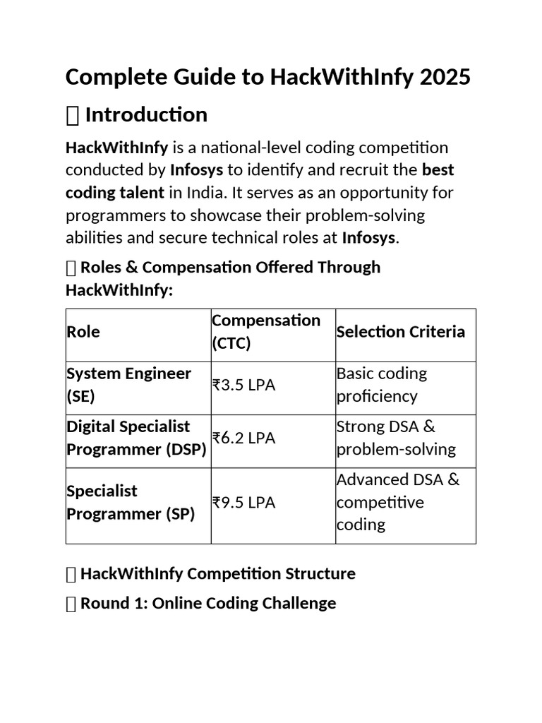 Complete Guide To HackWithInfy 2025 New One | PDF | Algorithms And Data ...
