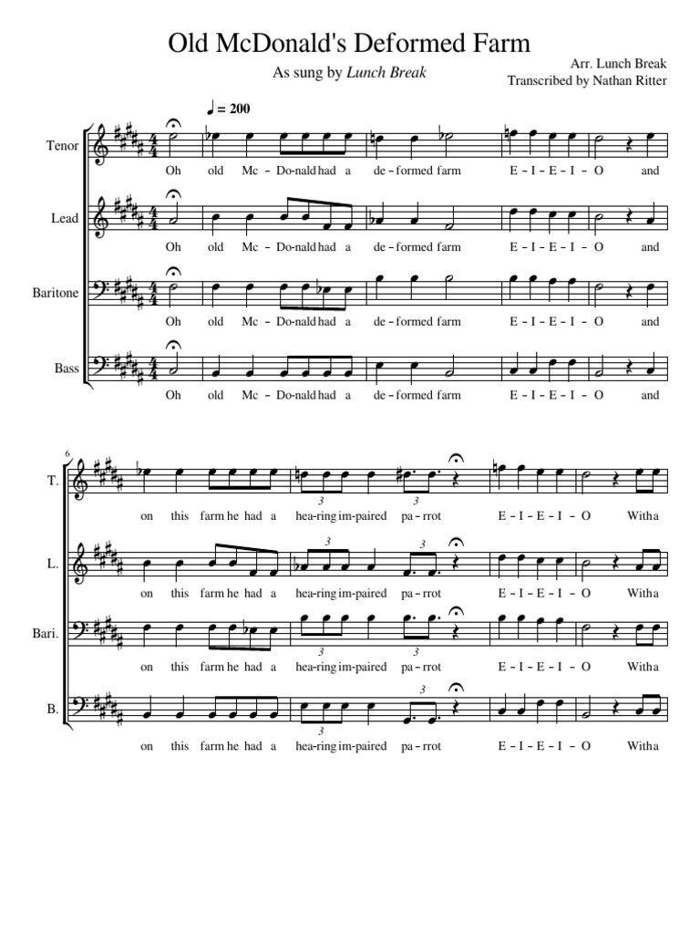 Old McDonalds Deformed Farm - Lunch Break | PDF | Vocal Music | Singing