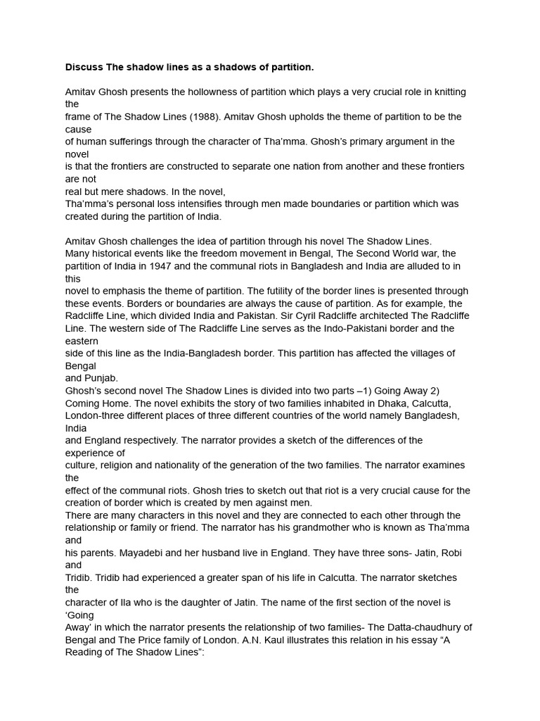 The Shadow Lines | PDF | Partition Of India