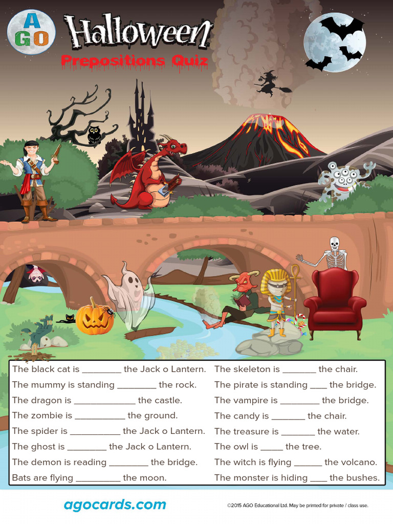 Halloween Preposition Quiz | PDF