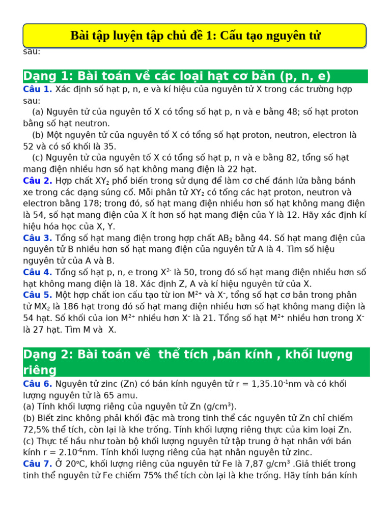 (BAI TAP) Cau Tao Nguyen Tu | PDF