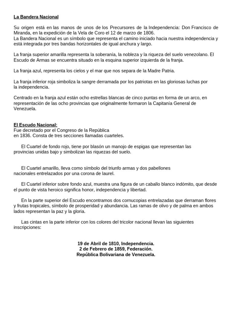Historia y simbolismo de la bandera venezolana | PDF