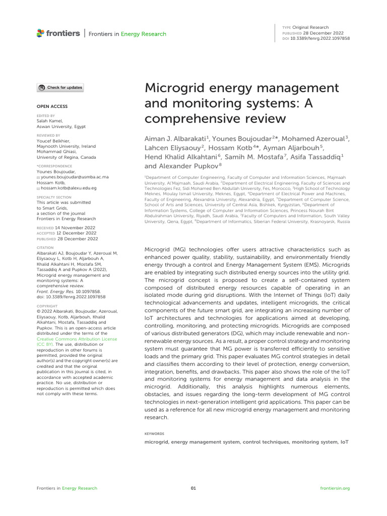 Review - Microgrid Energy Management and Monitoring Systems - A Comprehensive Review | PDF ...