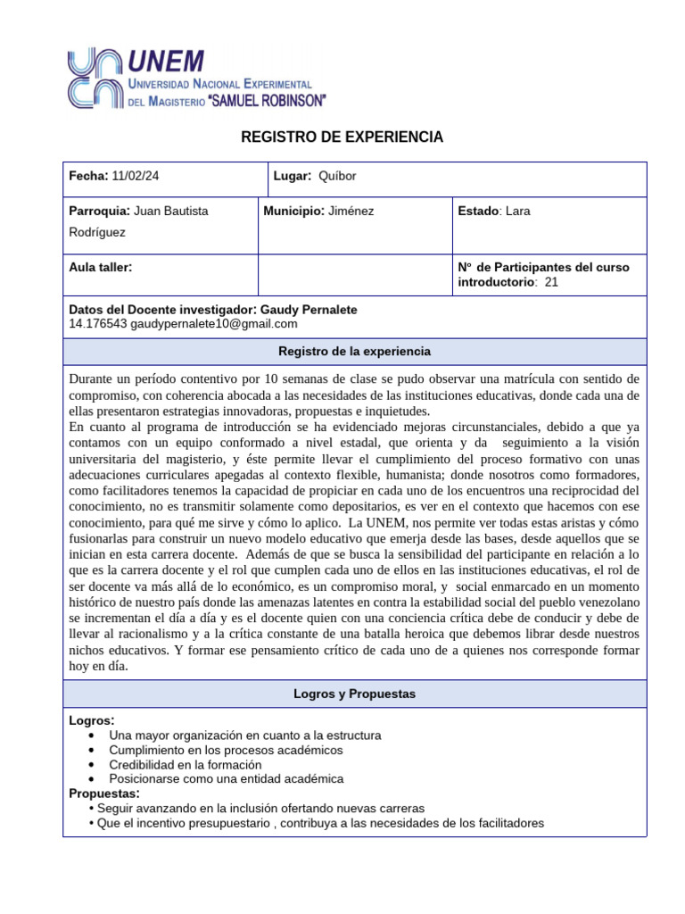 Sistematización de Experiencia | PDF | Maestros | Aprendizaje