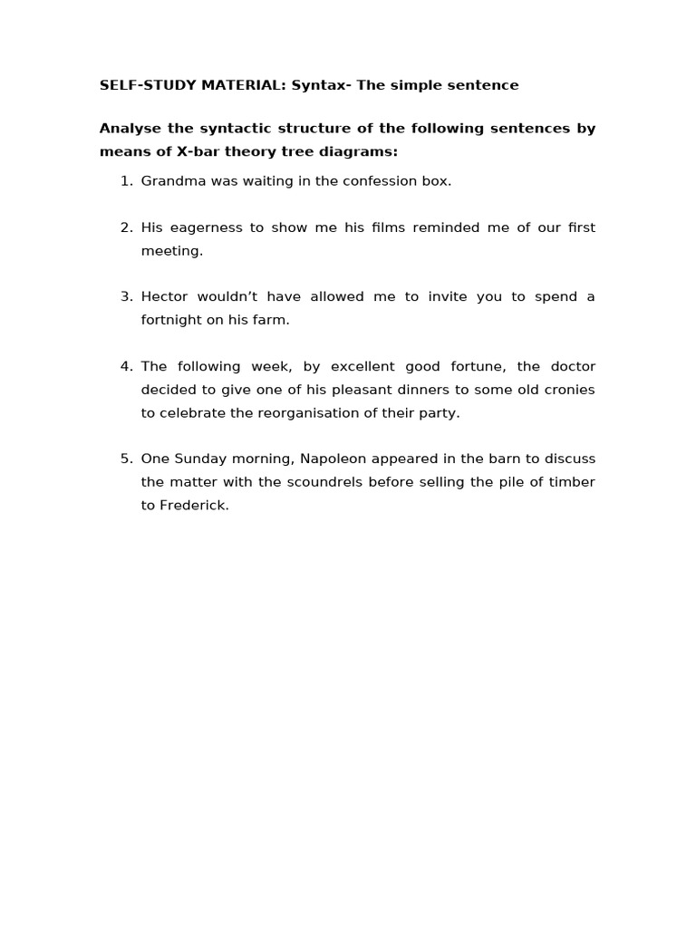 Syntax – Simple Sentences Self Study Material With Key | PDF