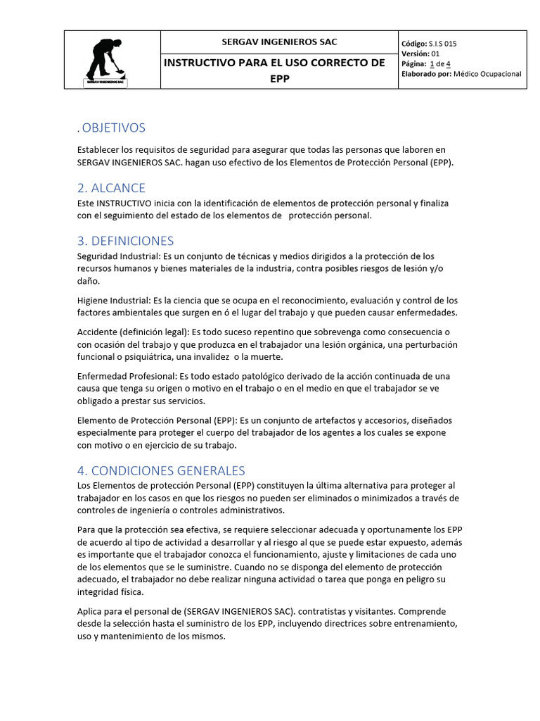 Obs 11.2 Instructivo Epp | PDF | Higiene Ocupacional