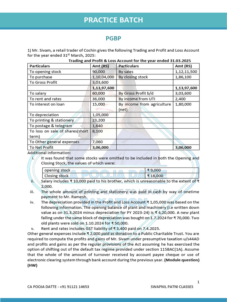 PGBP Income Tax Computations 2025 | PDF | Expense | Income Tax