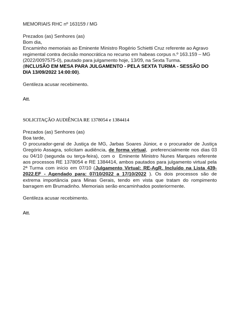 Modelo de Email para Memoriais RHC | PDF