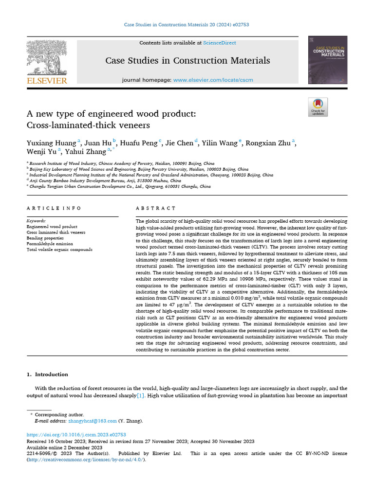 A New Type of Engineered Wood Product Cross - 2024 - Case Studies in Construct | PDF | Wood ...