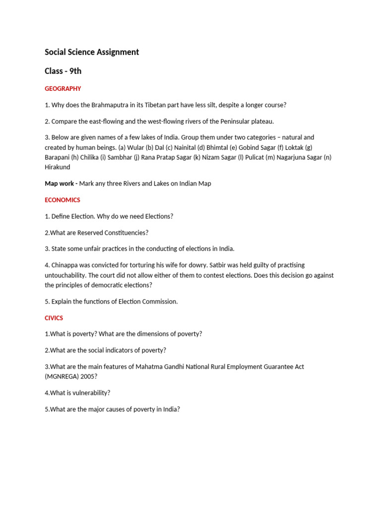 9th SST Assignment | PDF