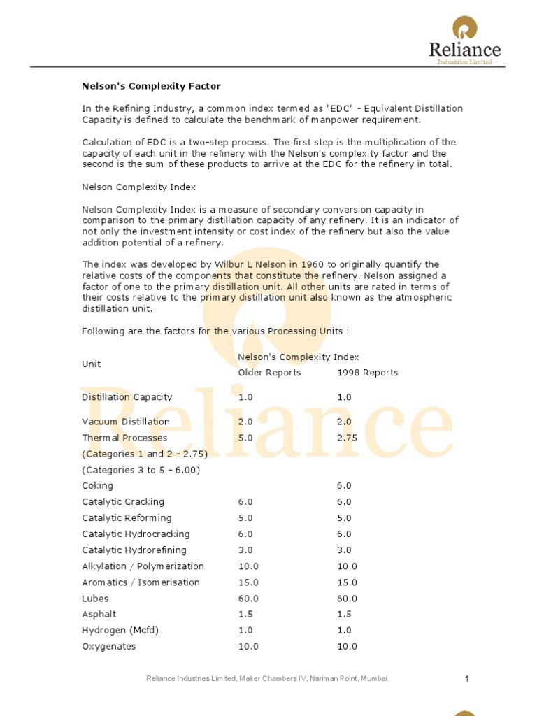 Nelson Complexity Index in Refining | PDF | Oil Refinery | Cracking ...