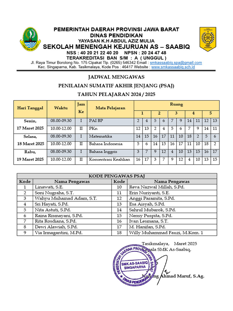 Jadwal PSAJ SMK As-Saabiq 2025 | PDF