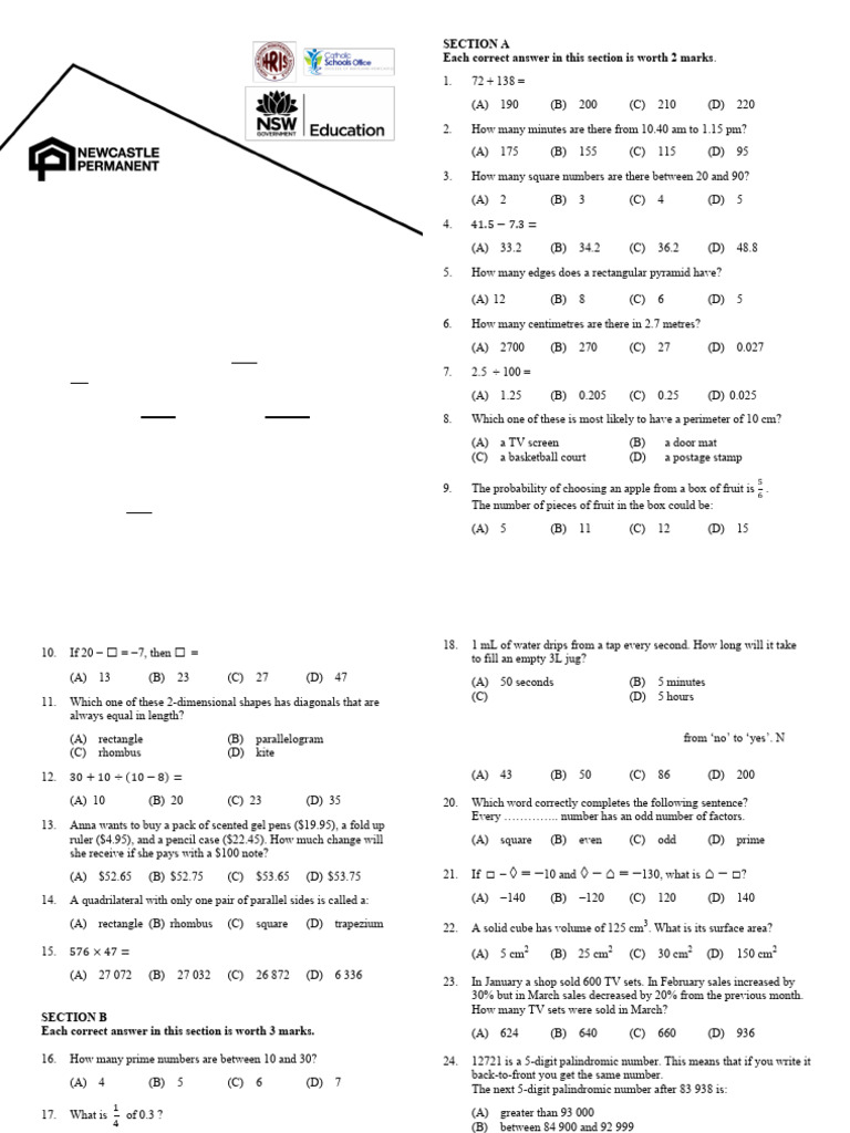Newcastle Permanent Maths Competition 2022 | PDF | Rectangle | Mathematics